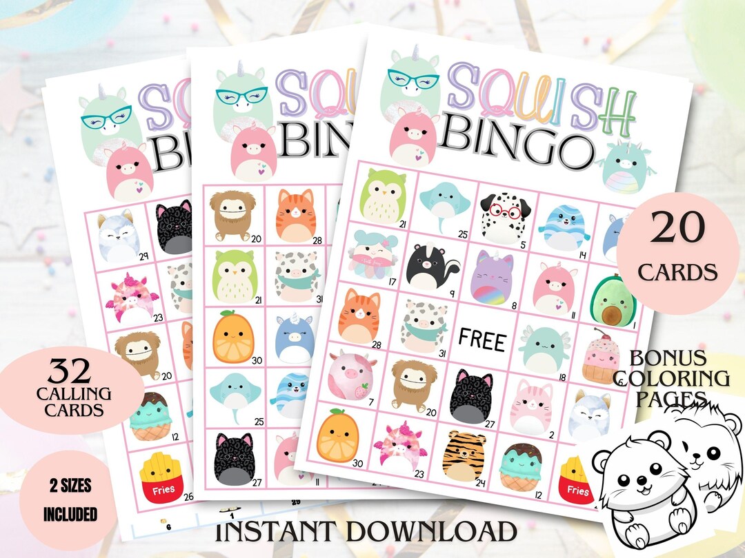 Kids Squish Game, Printable Bingo Game, School Game, Squish Bingo Game ...