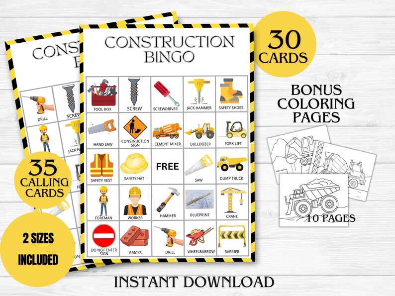 Construction Bingo, Construction Bingo for Kids, Construction Birthday ...