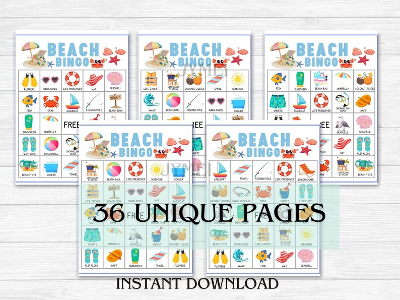 Beach Bingo, Summer Beach Bingo Game, Beach Activity, Fun in the Sun ...