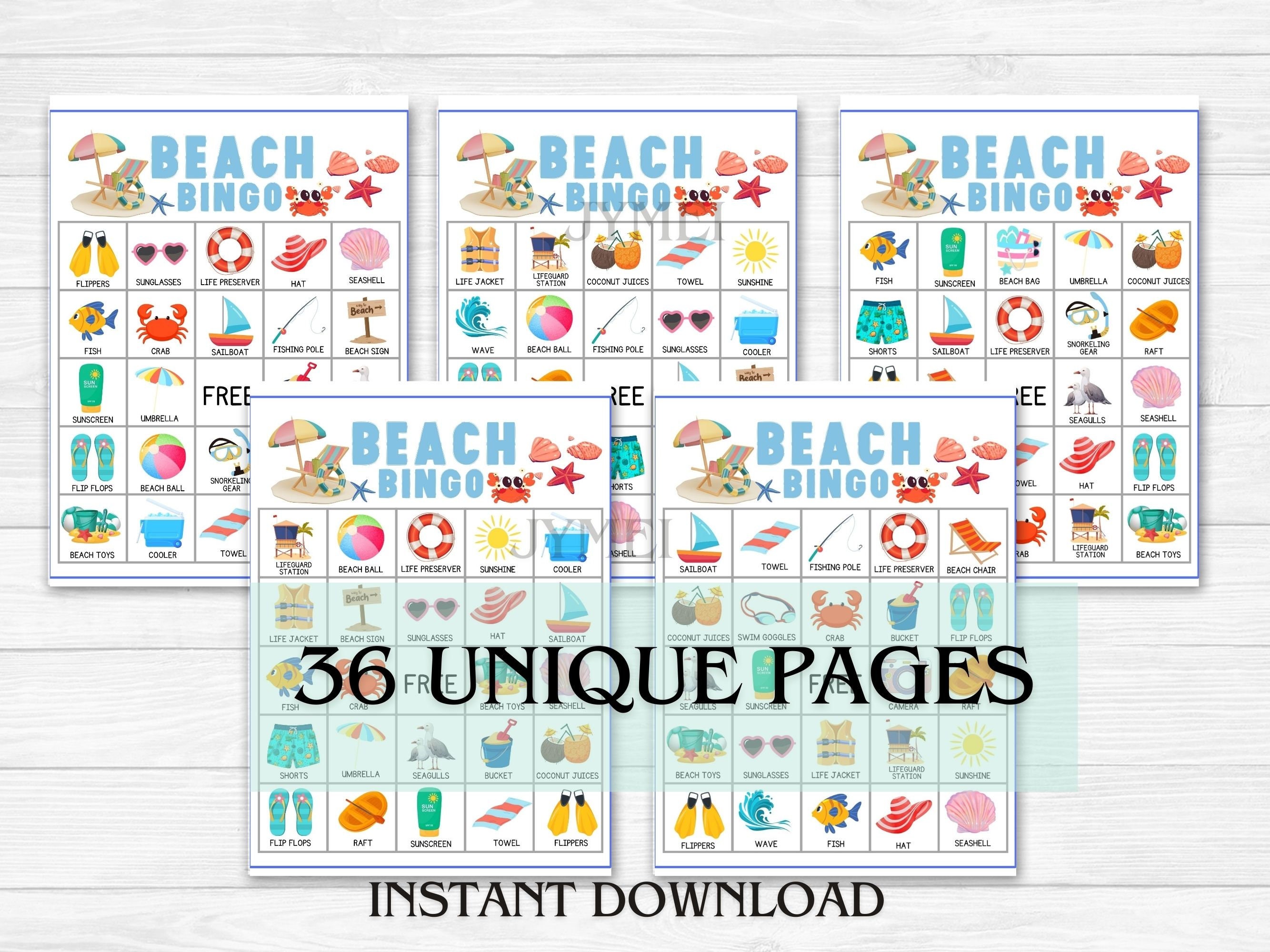 Beach Bingo, Summer Beach Bingo Game, Beach Activity, Fun in the Sun ...