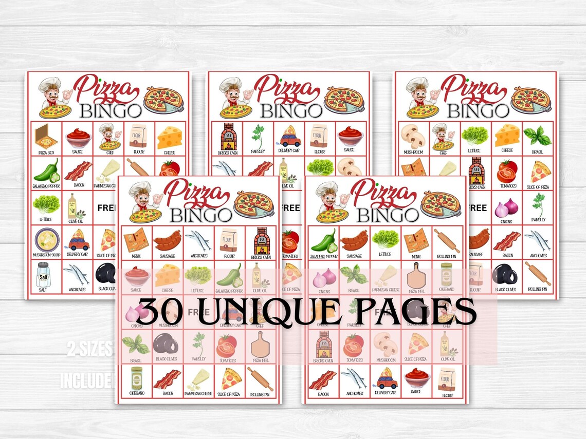 Pizza Bingo, Pizza Bingo Party Game, Pizza Photobooth, Pizza Activity ...