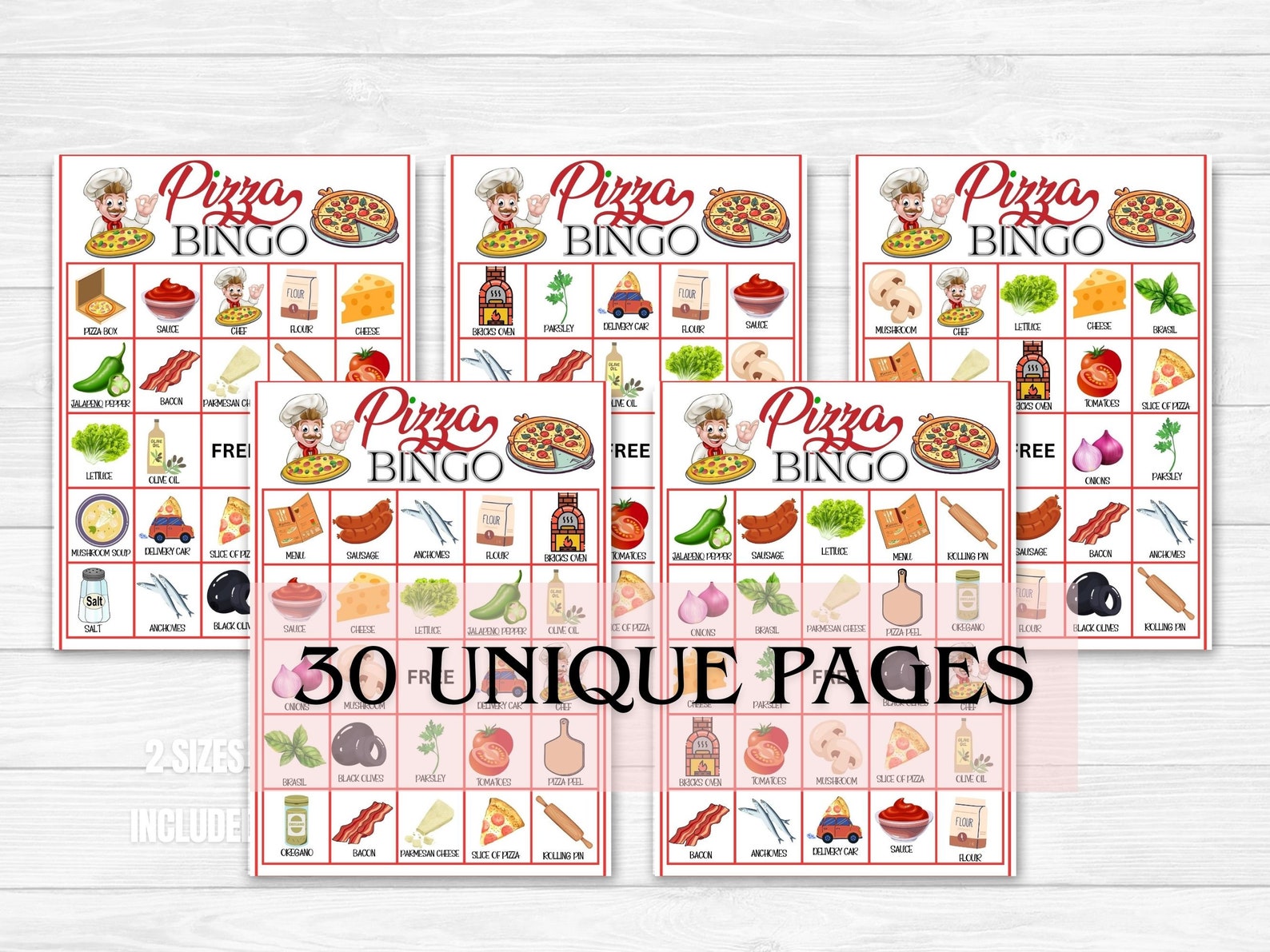 Pizza Bingo, Pizza Bingo Party Game, Pizza Photobooth, Pizza Activity ...