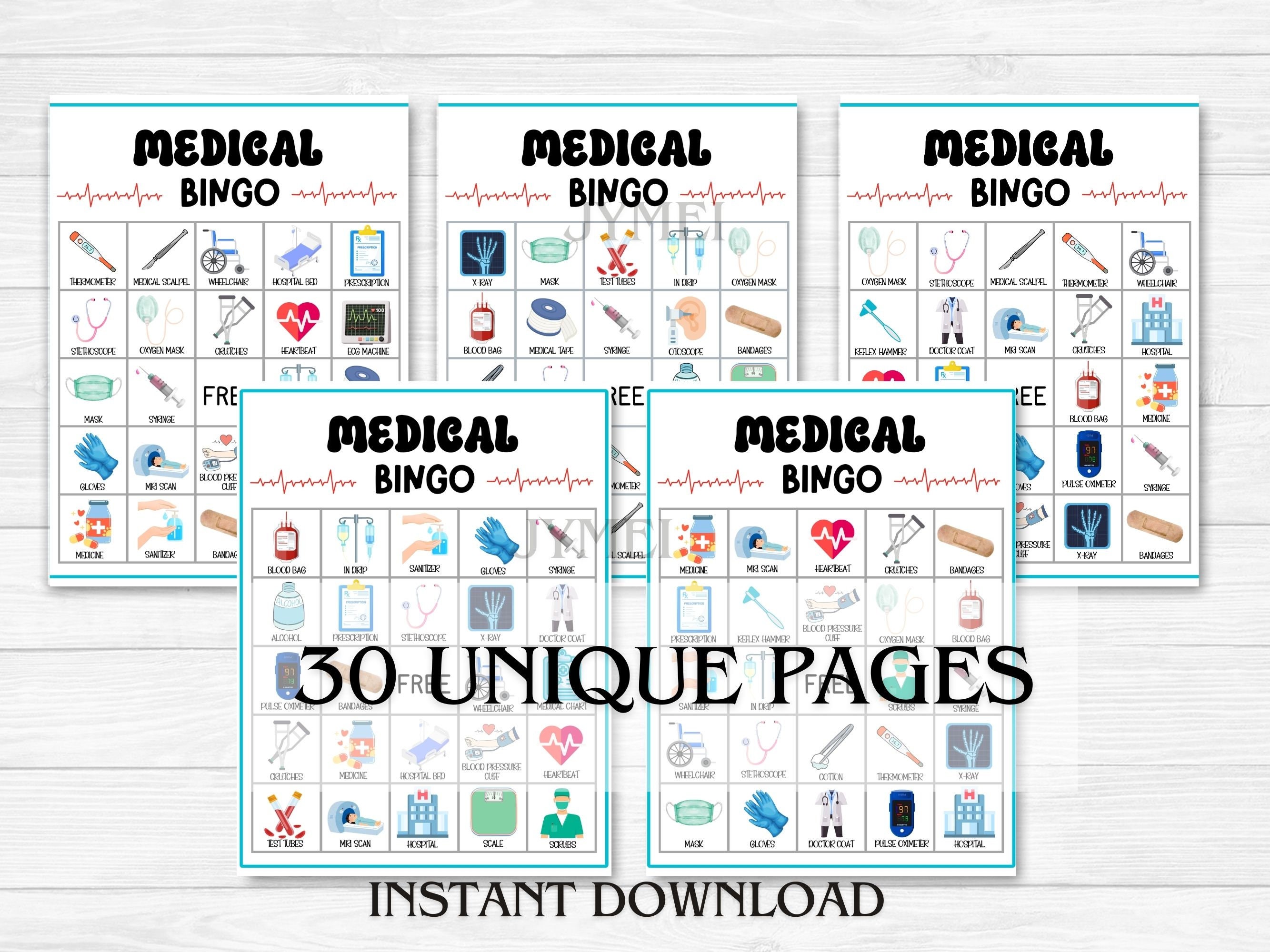 Medical Bingo, Nurse Bingo, Nurse Graduation Party Game, Doctor Game ...