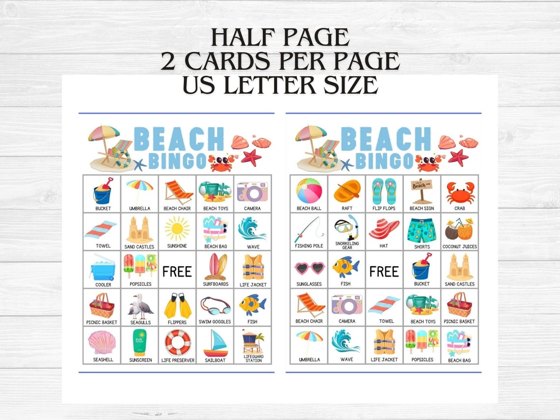 Beach Bingo, Summer Beach Bingo Game, Beach Activity, Fun in the Sun ...