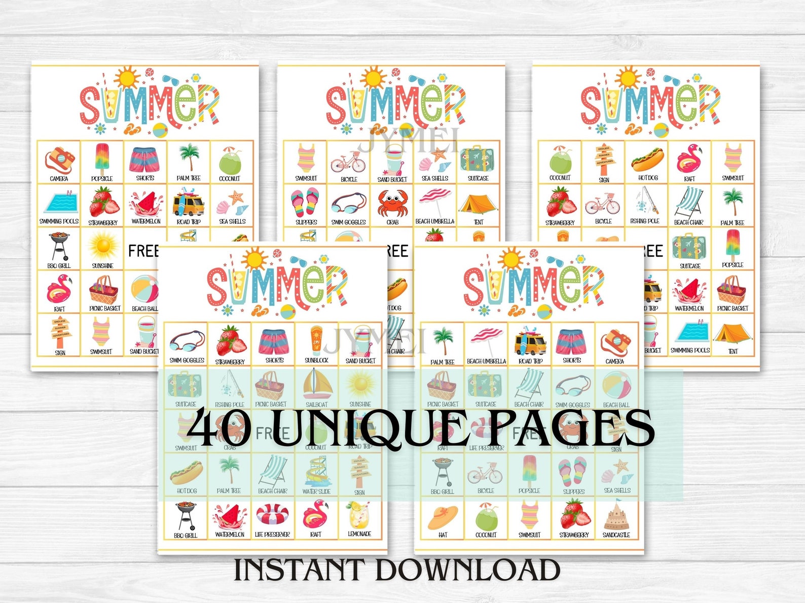 Summer Bingo, 40 Unique Summer Bingo Cards, Summer Activity for Kids ...