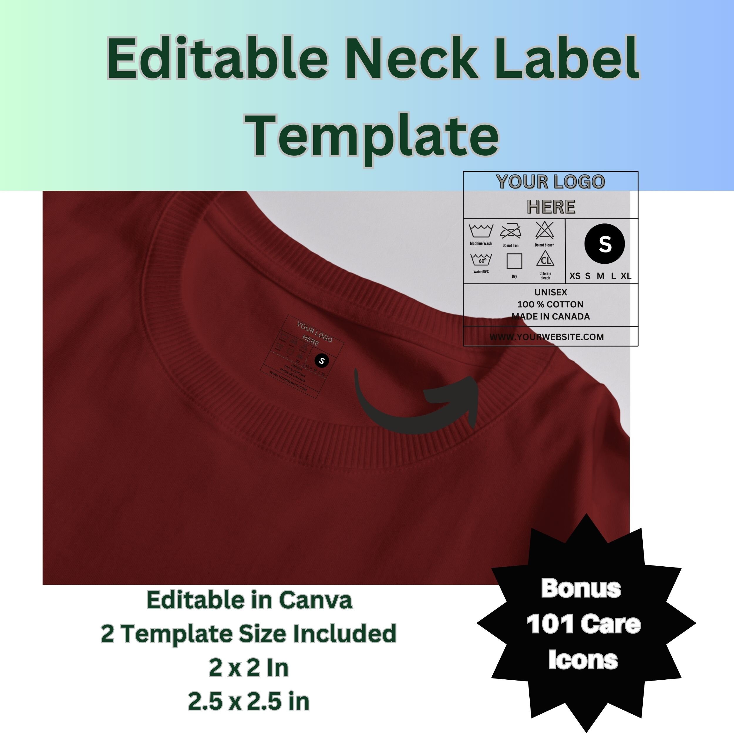 Editable Neck Label Template | Tagless Label Clothes | Wash Label Svg ...