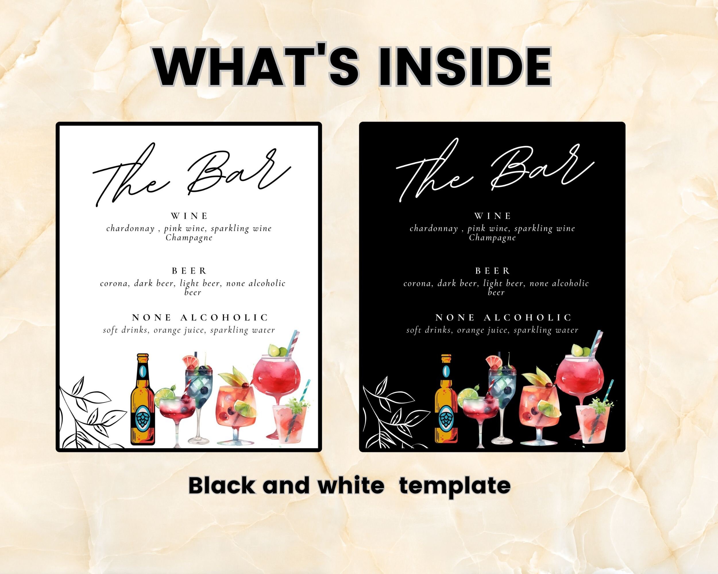 Bar Menu Template | Editable Signature Drink Sign | Bar Menu Template ...