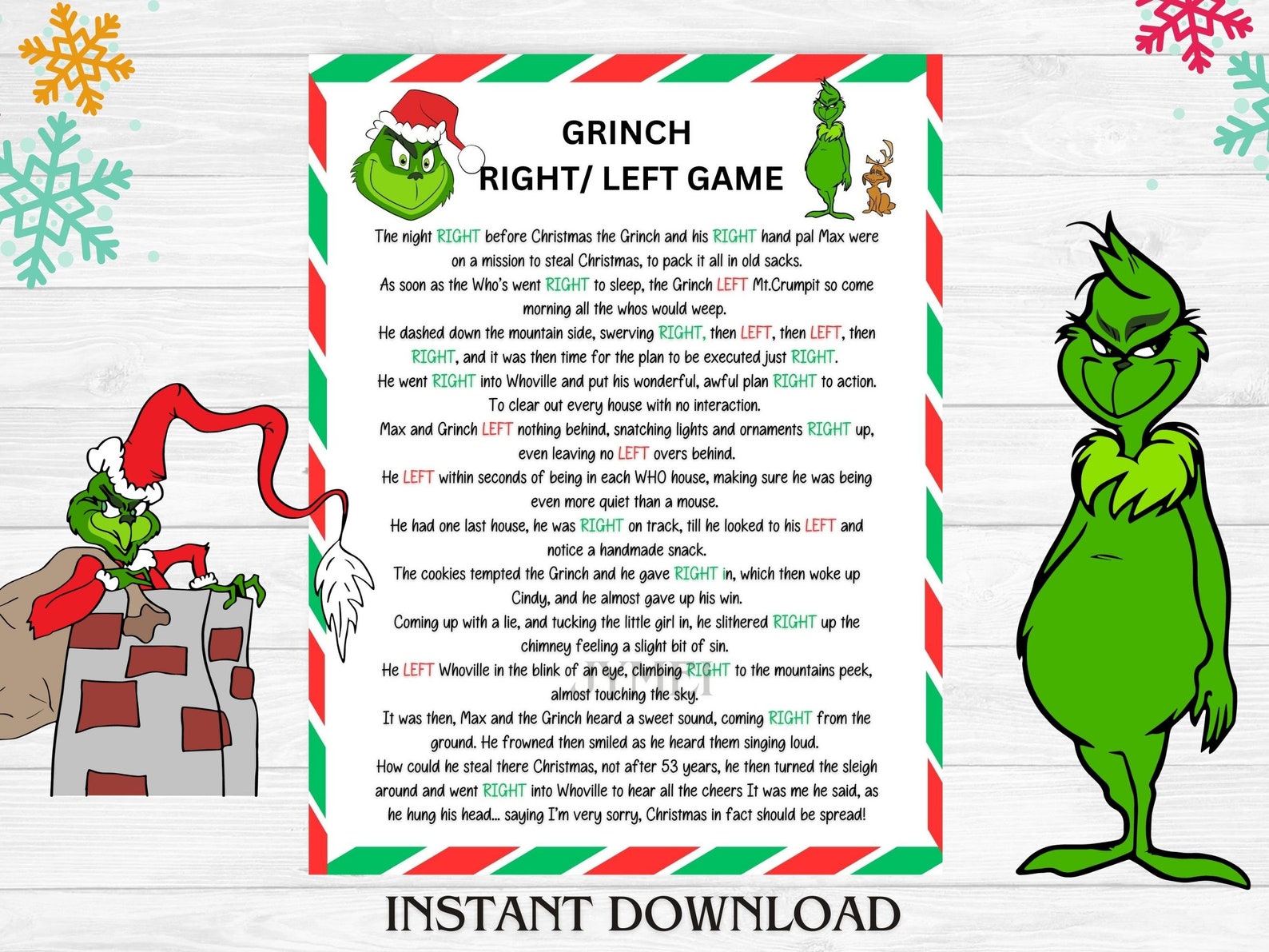 Left Right Christmas Game Grinch Game Gift Exchange Game Christmas ...