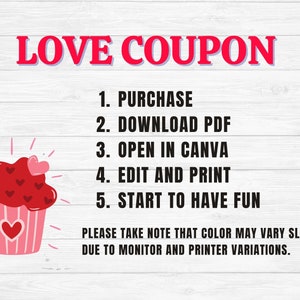 Printable Love Coupon Book for Her & Him, Editable Love Coupon Book ...