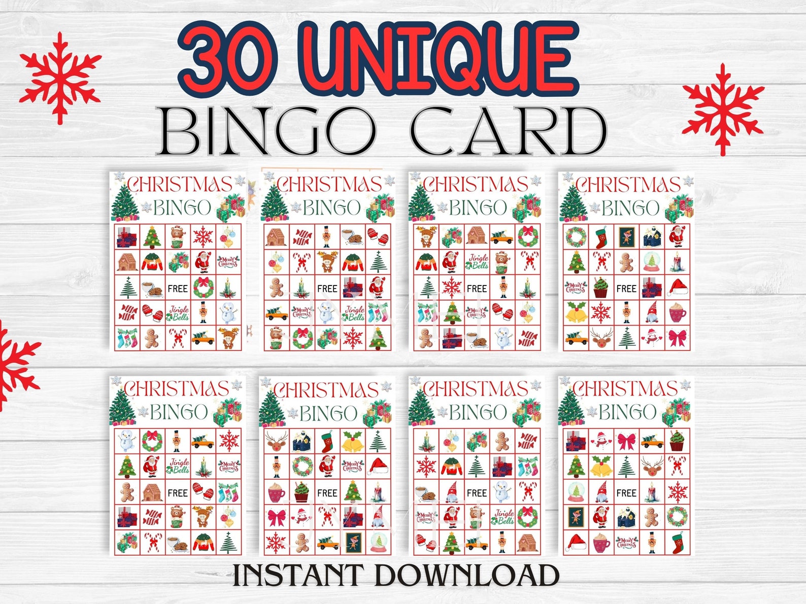 Christmas Bingo Cards Printable Party Game Christmas Activity Cute ...