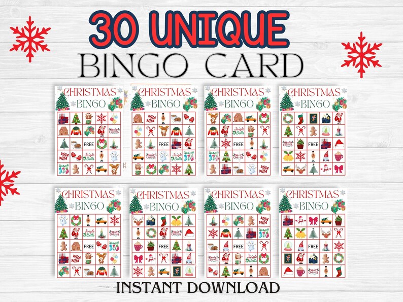 Christmas Bingo Cards Printable Party Game Christmas Activity Cute ...