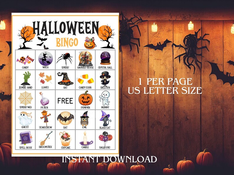 Halloween Bingo Game, Kids Halloween Party Game, Halloween Activity for ...