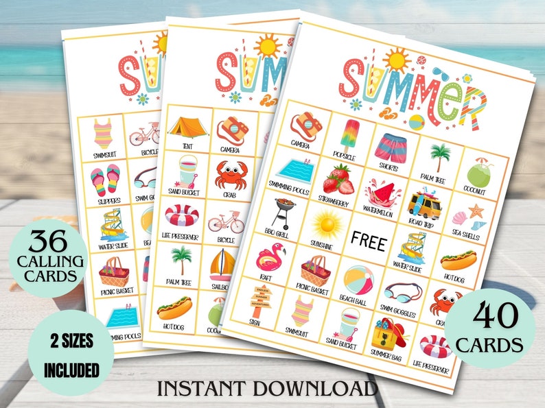 Summer Bingo, 40 Unique Summer Bingo Cards, Summer Activity for Kids ...