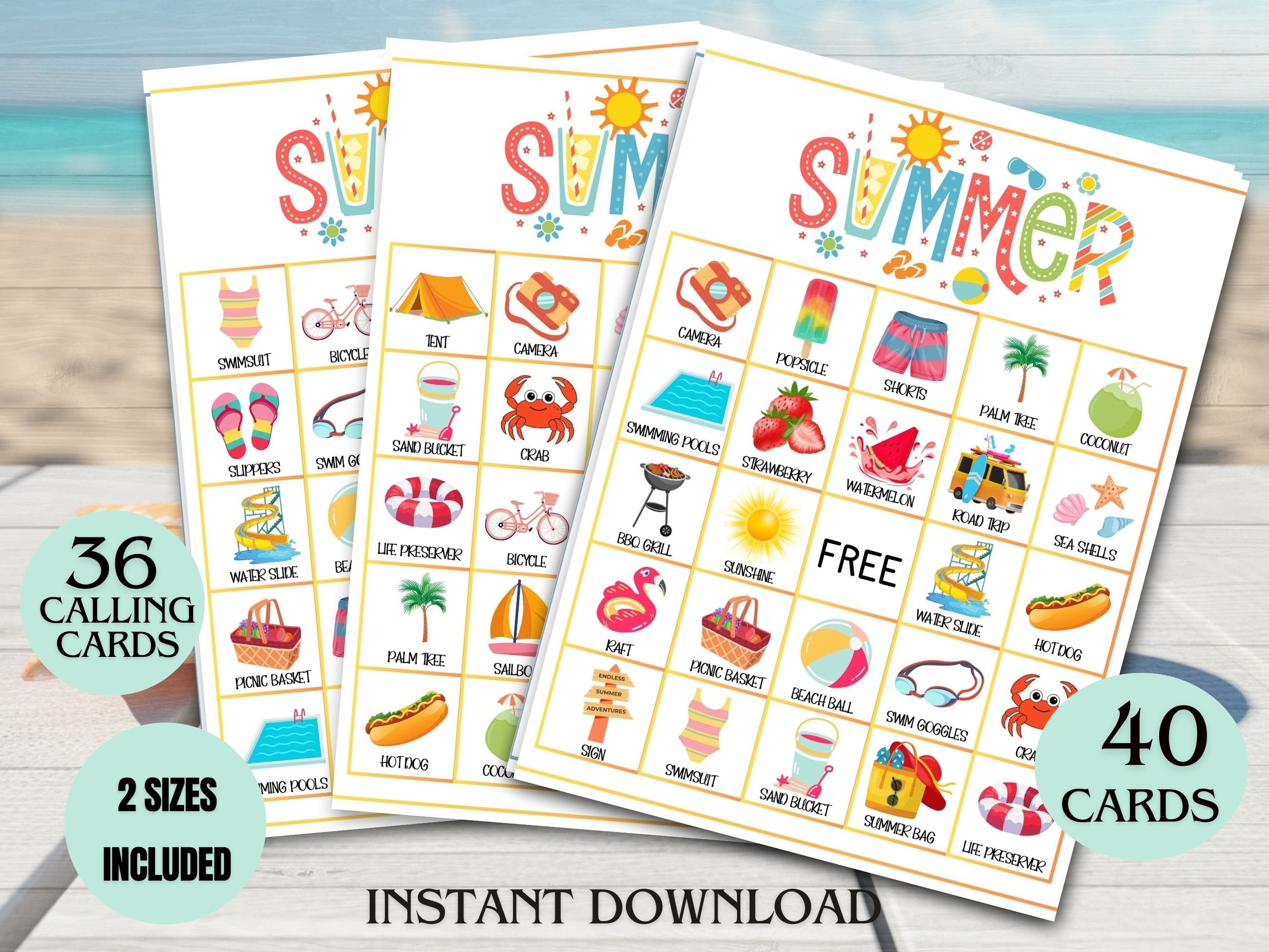 Summer Bingo, 40 Unique Summer Bingo Cards, Summer Activity for Kids ...