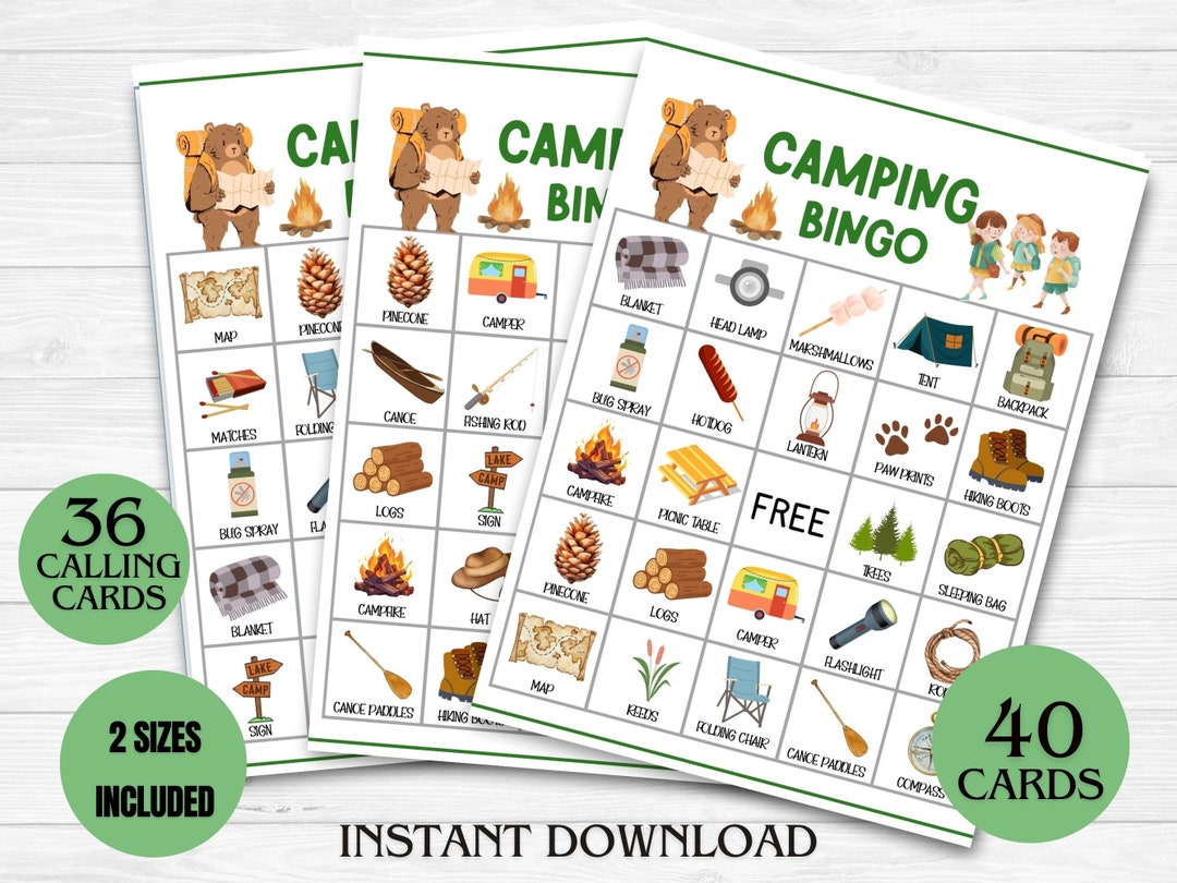 Camping Bingo, Camping Party Game, Kids Bingo Game, Teen & Adults Game ...