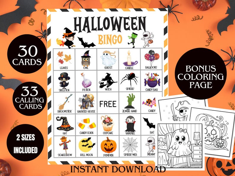 Halloween Bingo Cards for Kids, Halloween Activity, Family Bingo ...