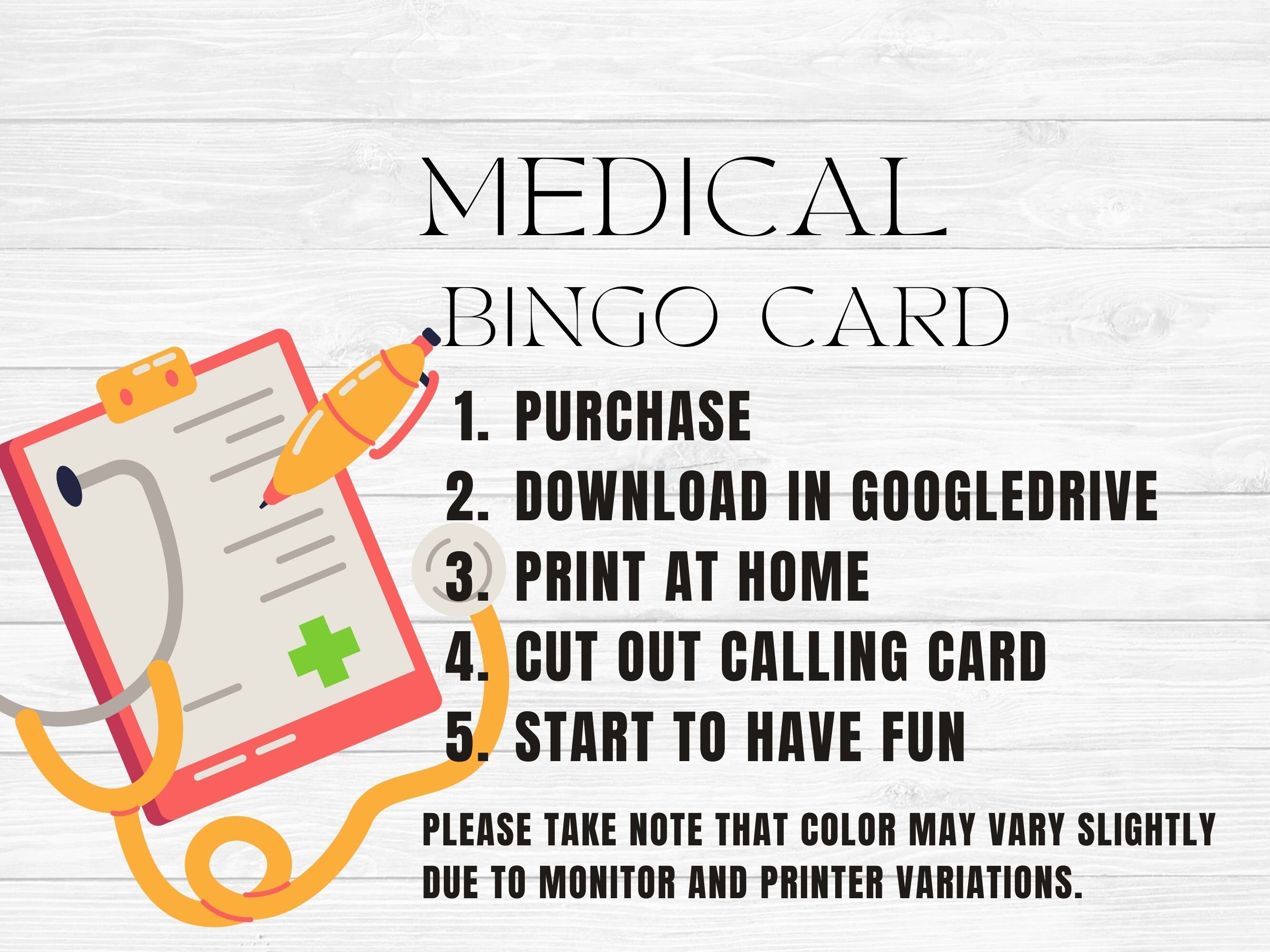 Medical Bingo, Nurse Bingo, Nurse Graduation Party Game, Doctor Game ...