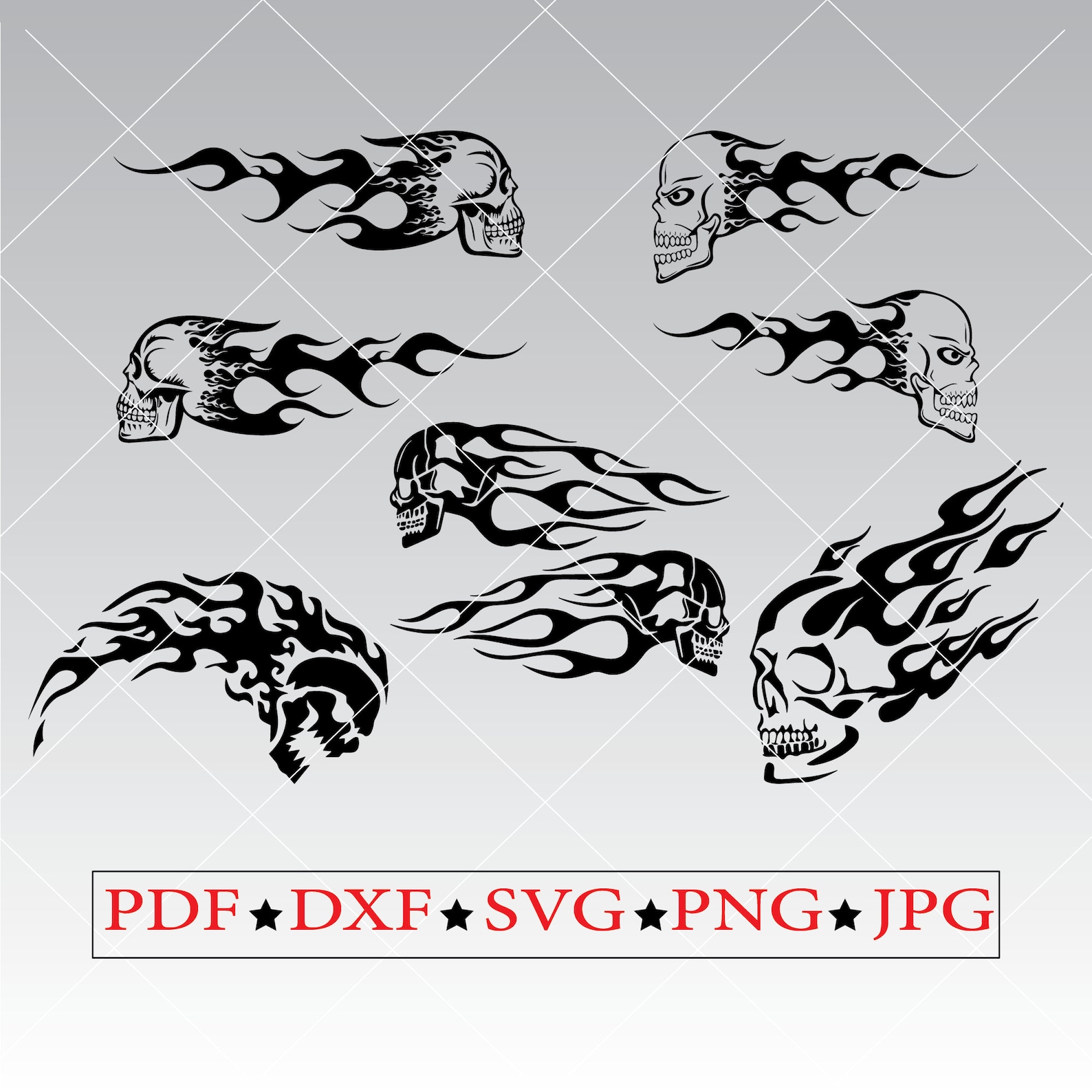 Flaming Skull SVG Bundle, Racing Car Decal, Biker Vector Art (digital ...