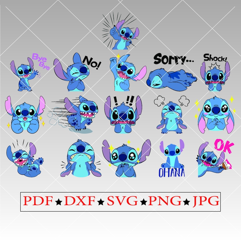 Stitch Moods SVG Bundle, Stitch PNG Clipart for Cricut, Expressive ...