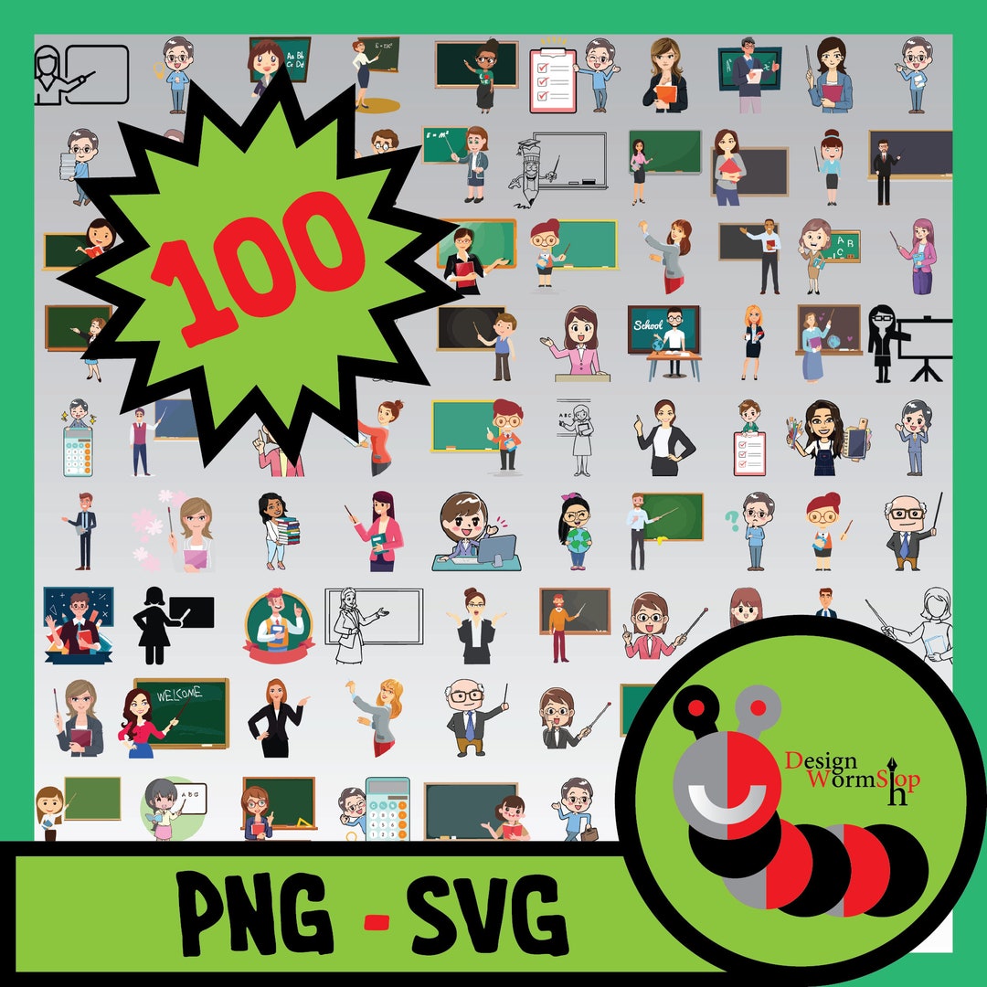 100 Teacher Characters SVG Bundle, Student Educational PNG Clipart for ...