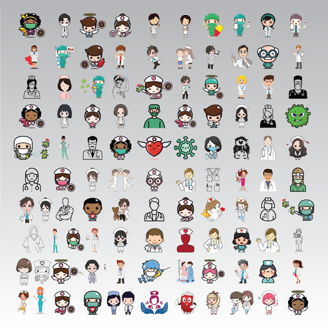 100 Medical Characters Svg Bundle Design Svg Cut Files Svg Files for ...