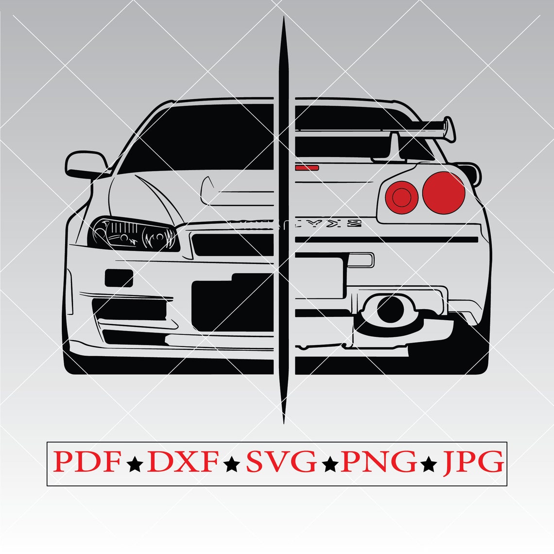 JDM Split Car SVG Bundle, Skyline Supra PNG Clipart for Cricut, Rear ...