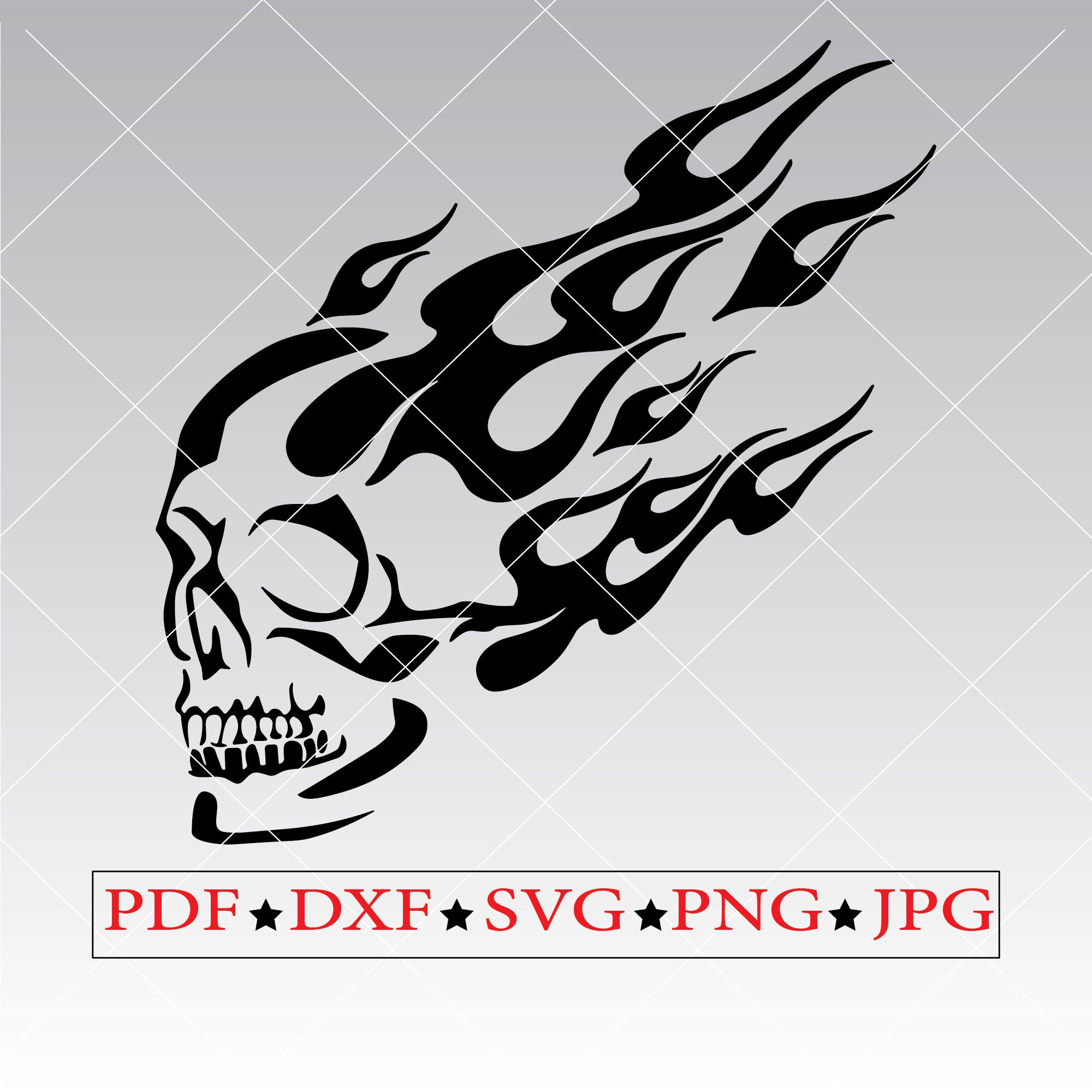 Flaming Skull SVG Bundle, Racing Car Decal, Biker Vector Art (digital ...