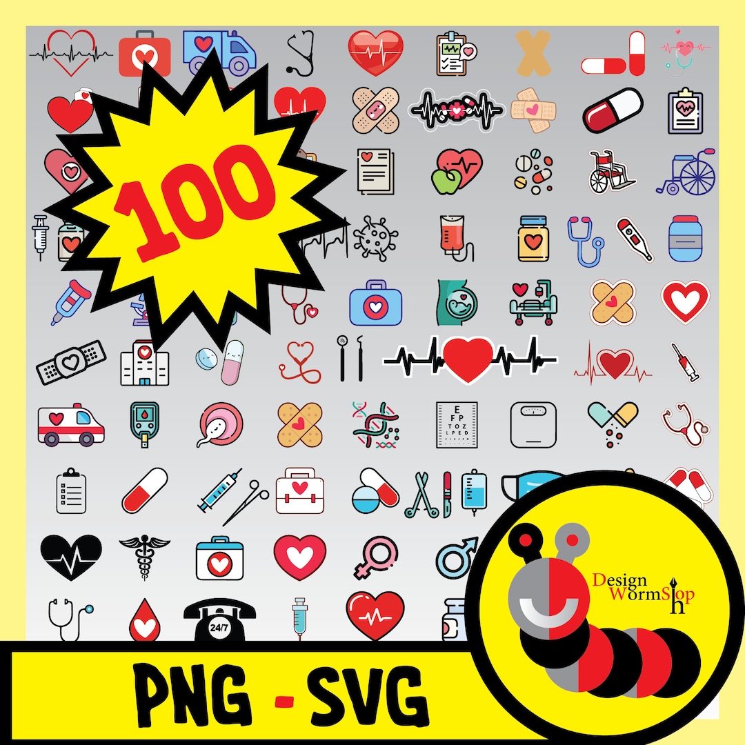100 Medical Icons SVG Bundle, Stethoscope Heart PNG Clipart for Cricut ...