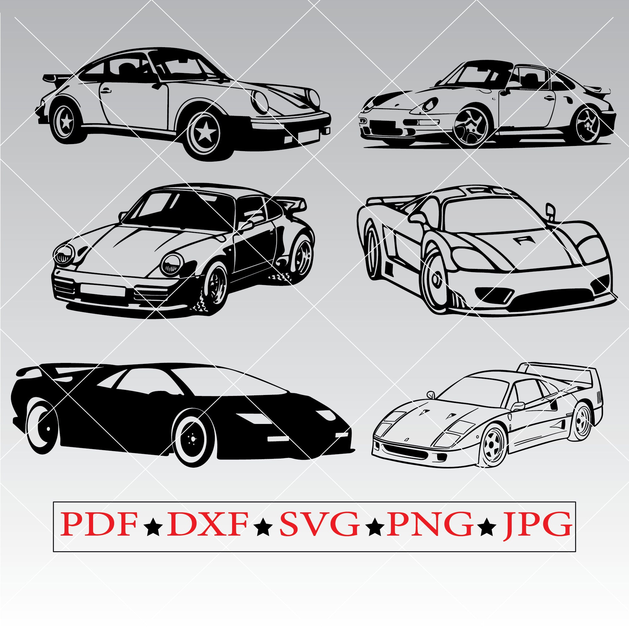 Abstract Car SVG Bundle, Sleek Sports Vehicle PNG Clipart for Cricut ...