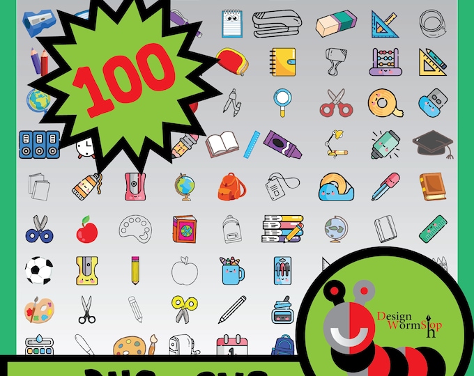 SVG School Supplies Clip Art Download Bundle Teacher Room Decor ...