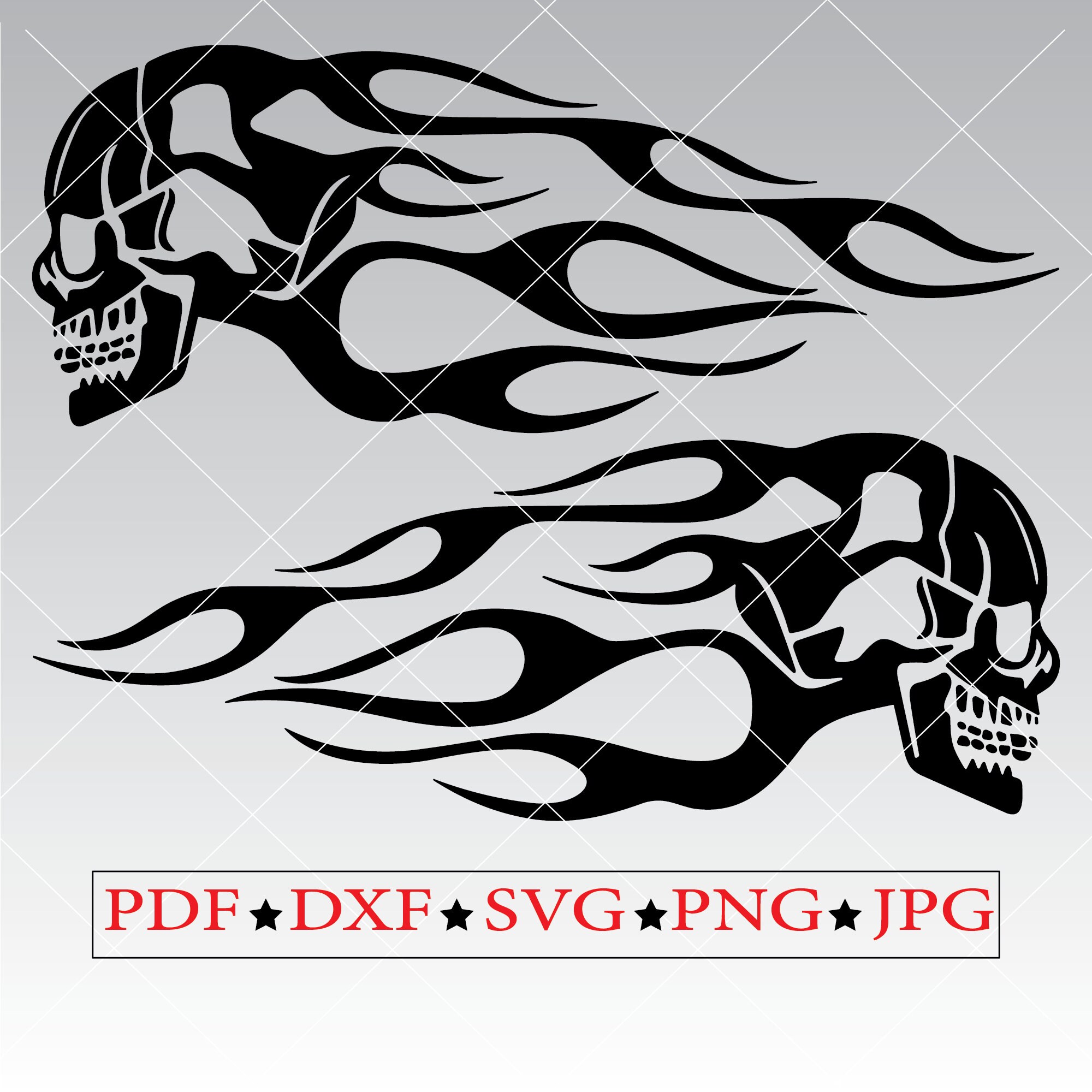 Flaming Skull Outline SVG Bundle, Racing Car Decal PNG Clipart for ...