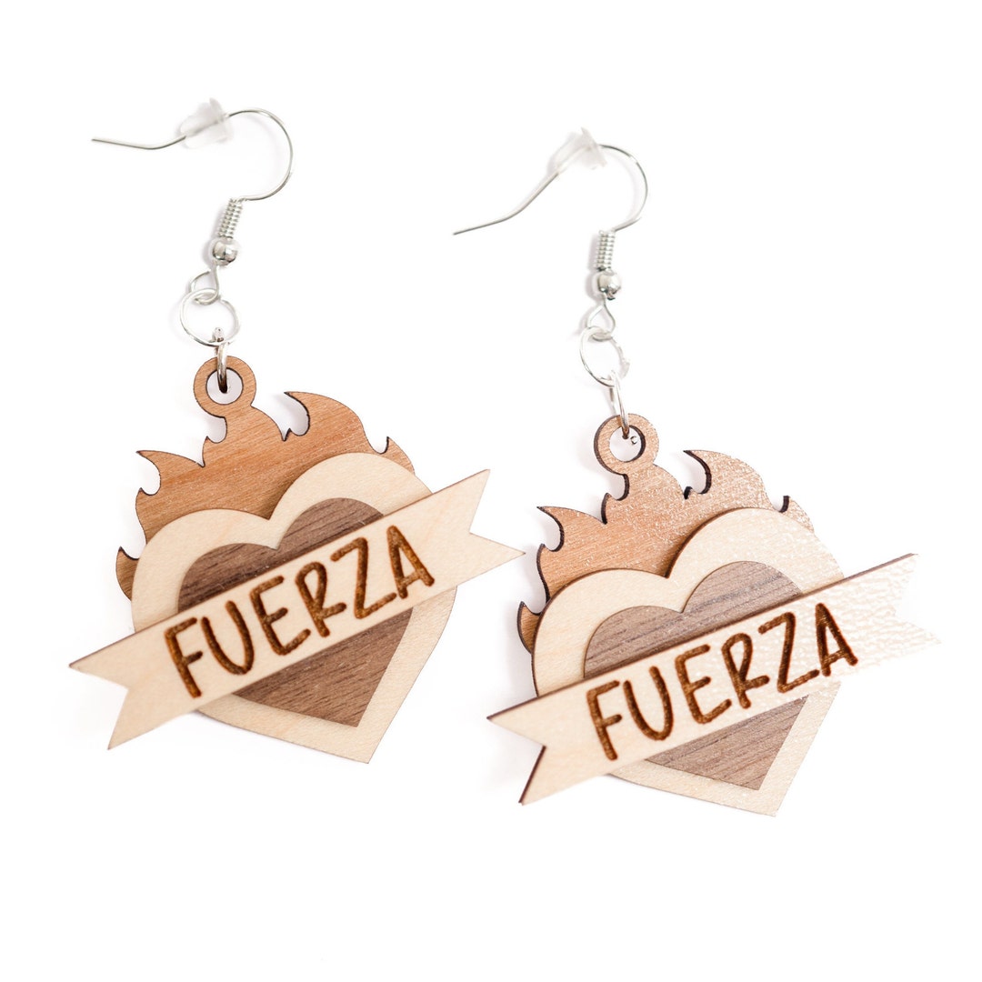 Spanish Wood Earrings, Flame Earrings, Heart Wooden Earrings, Latina ...