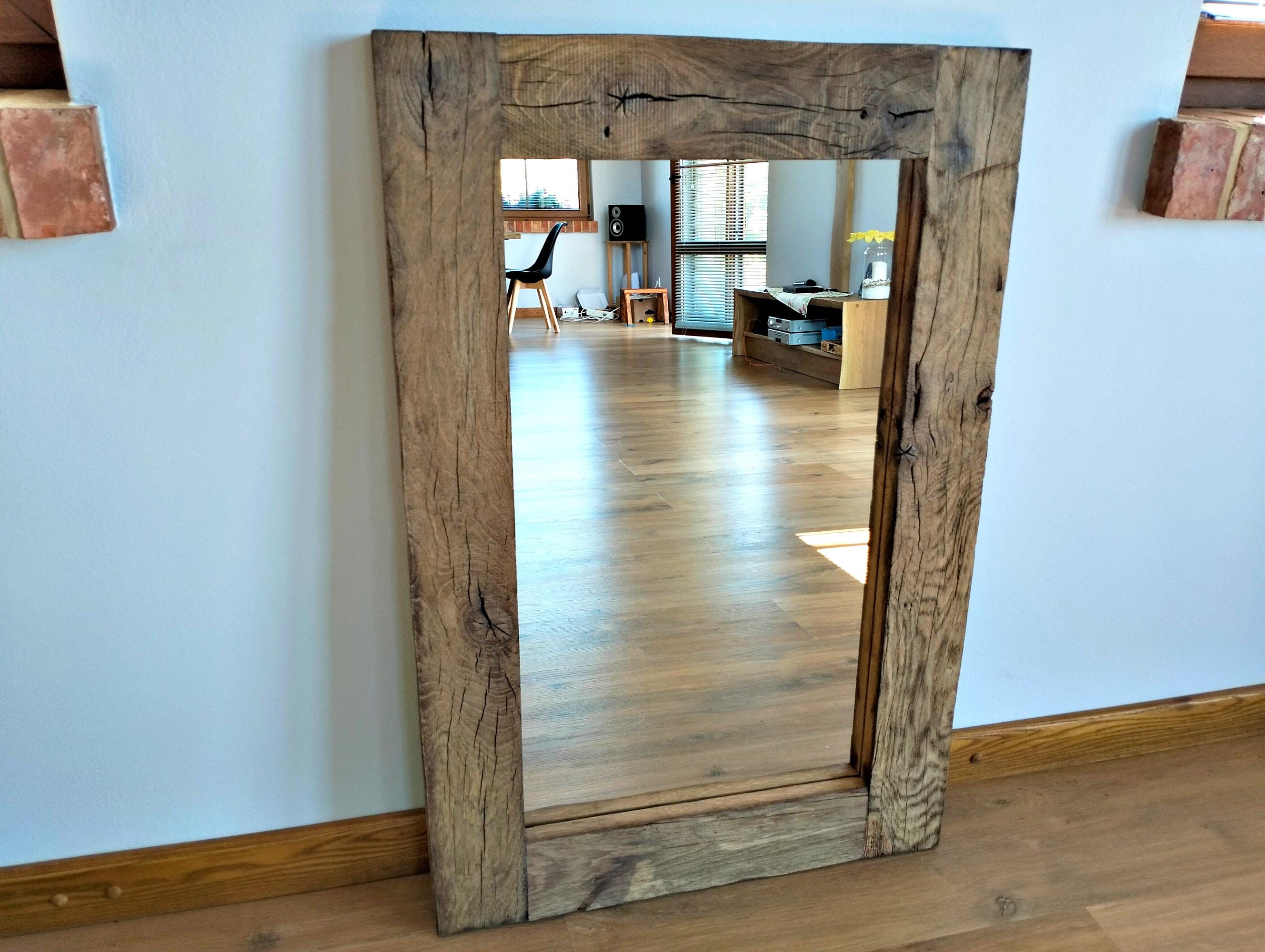 Oak Wood Wall Mirror. Rustic Wooden Mirror. Handcrafted Retro Frame ...
