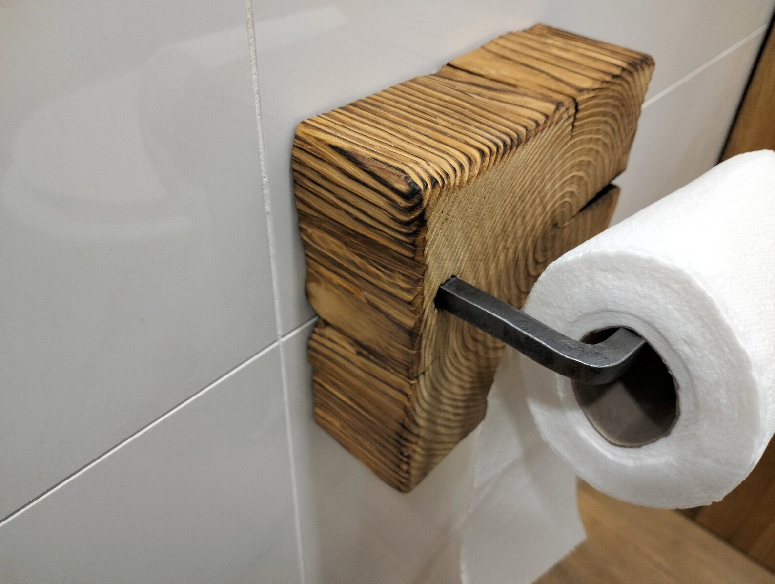 Rustic Reclaimed Beam Wood Toilet Paper Holder: Modern Farmhouse ...