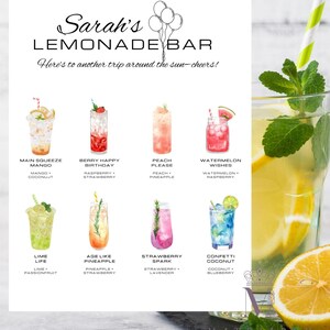 Editable Birthday Lemonade Bar Sign Set–watercolor Signature Drink Menu ...