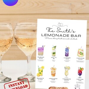 Editable Wedding Lemonade Bar Sign Set–watercolor Signature Drink Menu ...