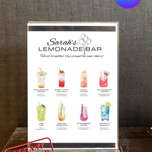 Editable Birthday Lemonade Bar Sign Set–watercolor Signature Drink Menu ...