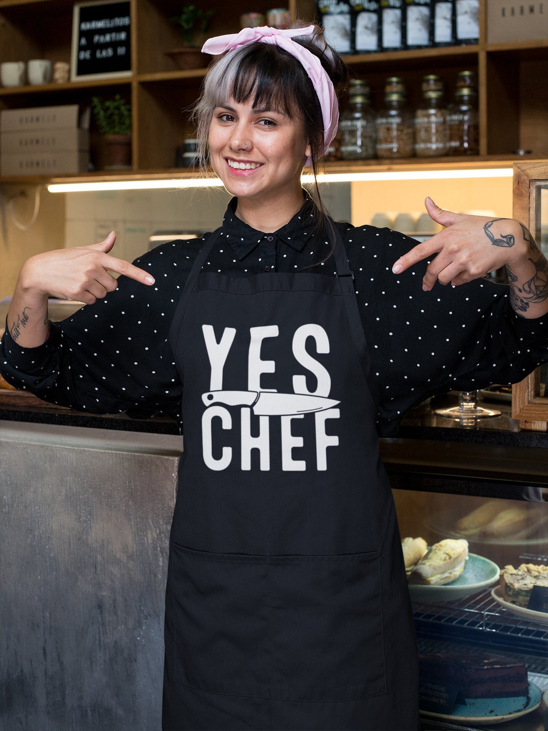 YES CHEF Apron Funny Humor Gift Full Length With Pockets and Back Tie ...
