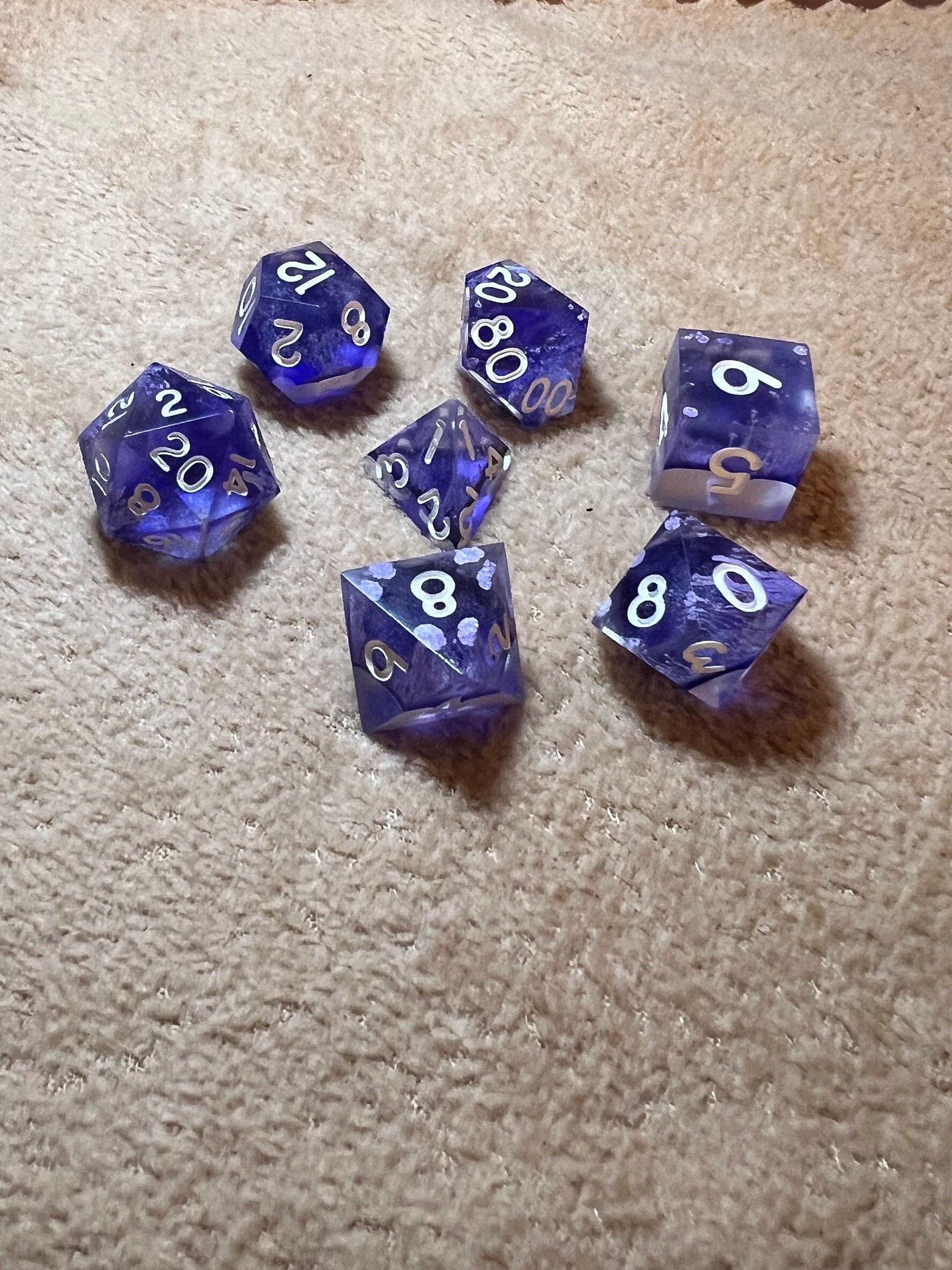 Violet Magic Sharp Edge 7pc Dungeon and Dragons Handmade Dice Set - Etsy
