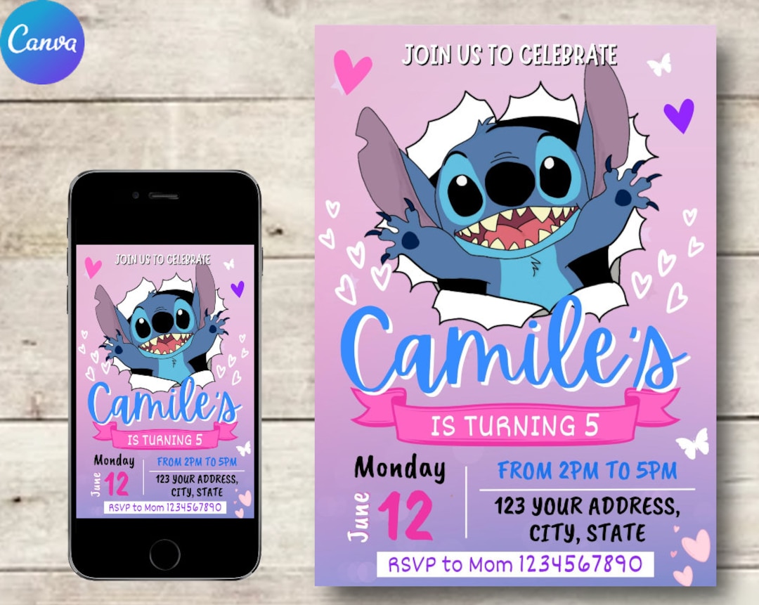 EDITABLE Stitch Birthday Invitation Stitch Birthday Party - Etsy