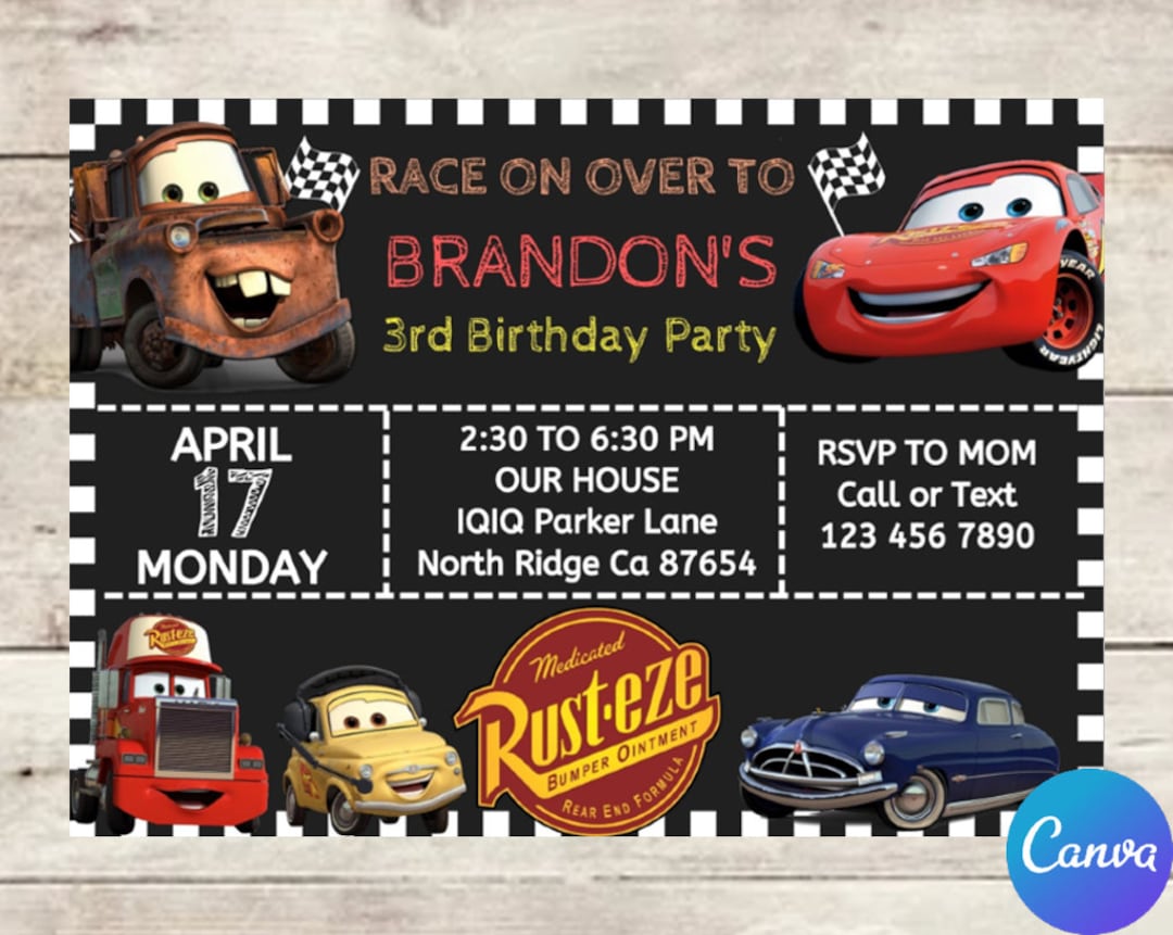 Invitación de cumpleaños de Cars fiesta de autos de carreras - Etsy España