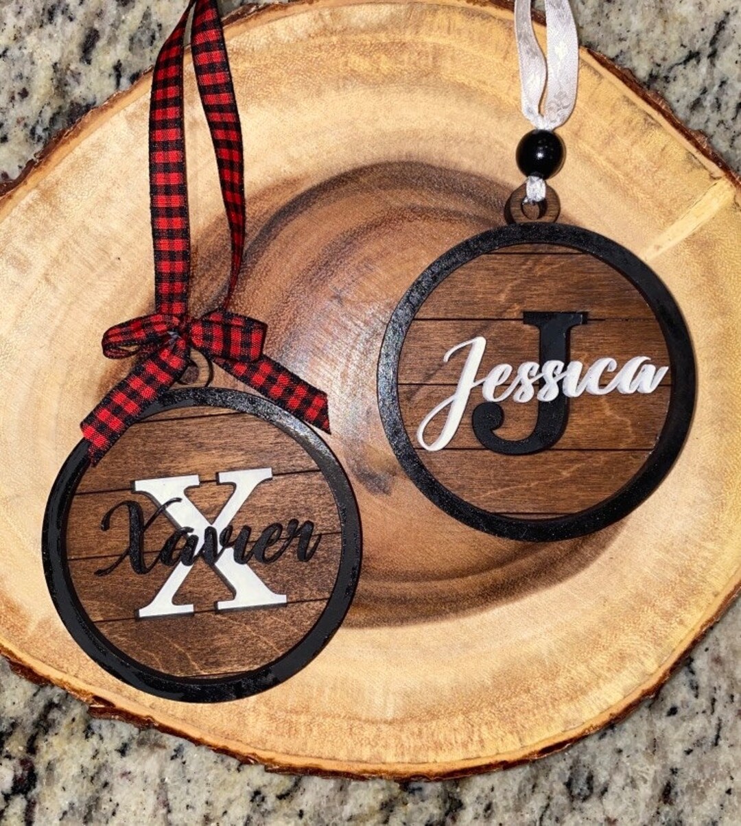 Personalized Wooden Ornaments Monogram Wooden Ornaments Christmas ...