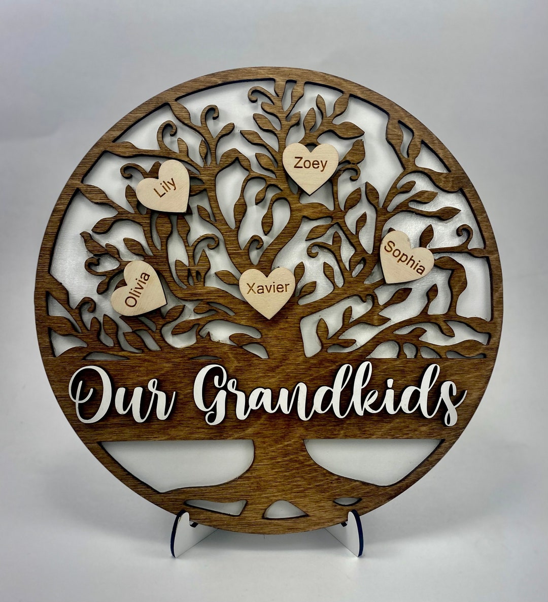 Personalized Family Tree Plaque With Stand, Grandparents Gift, Wooden ...
