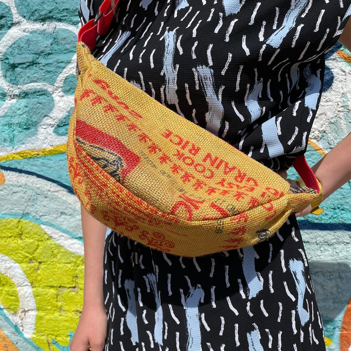Upcycled RICE SLING BAG. Handmade From Reclaimed Hessian, Burlap, Jute ...