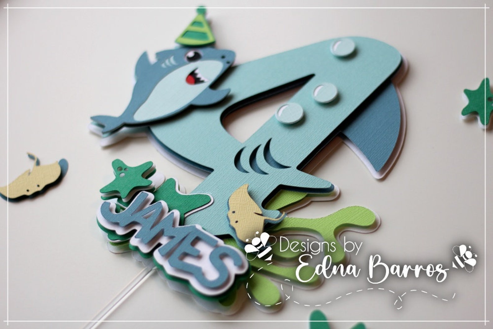 Personalised Shark Birthday Cake Topper From 1 To 9 Years Shark Cake