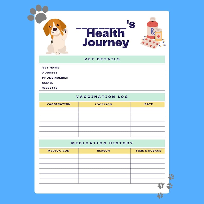 Pet Medical History (CUSTOMIZABLE) INSTANT DOWNLOAD! Pdf and Canva ...