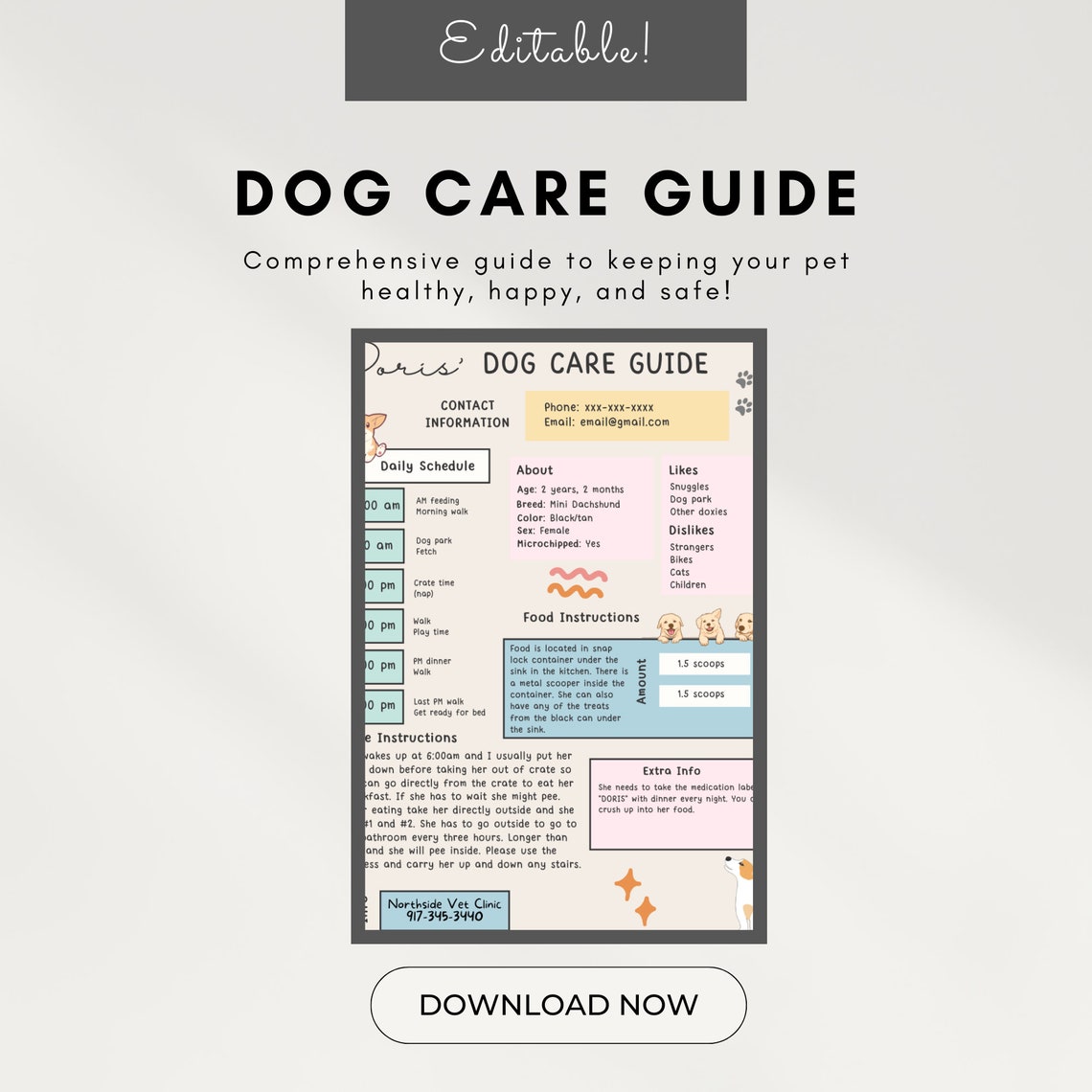 CUSTOMIZABLE Pet Care Guide (INSTANT Download) Everything You Need for ...