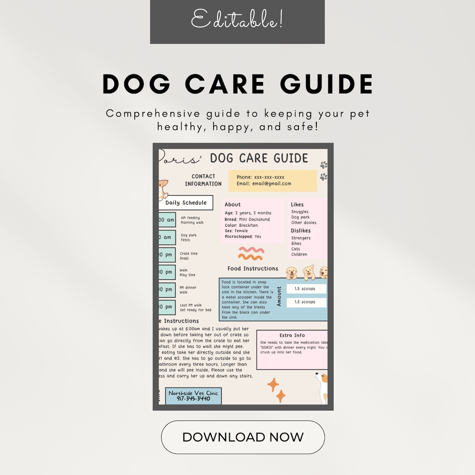 CUSTOMIZABLE Pet Care Guide (INSTANT Download) Everything You Need for ...