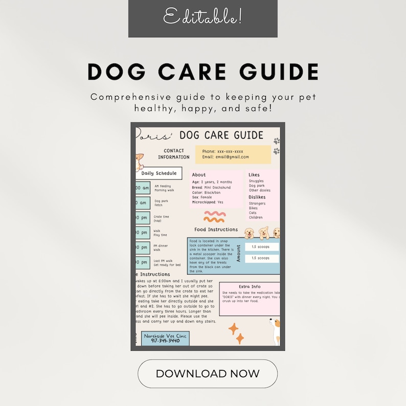 CUSTOMIZABLE Pet Care Guide (INSTANT Download) Everything You Need for ...