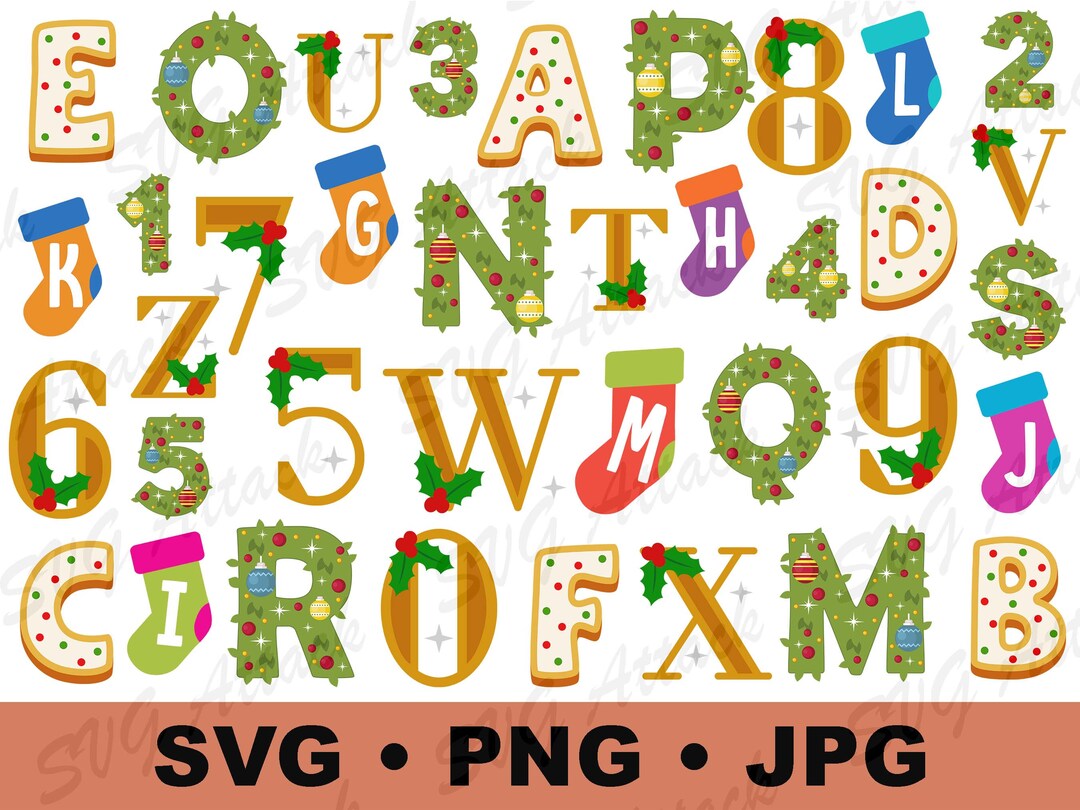 Christmas Alphabet & Numbers SVG Design Bundle Alphabet SVG - Etsy